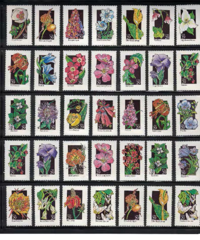 50 WILDFLOWERS All Different 1992 29c Unused Postage Stamps Free ...