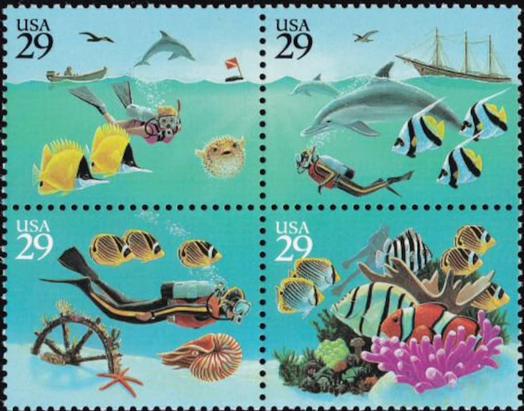 8x Wonders of the Sea SCUBA DIVING Fish Coral 4 Diff 1994 29c Unused ...