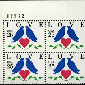 8x LOVE Doves Wedding Engagement Valentines Day 1990 25c Unused Postage ...