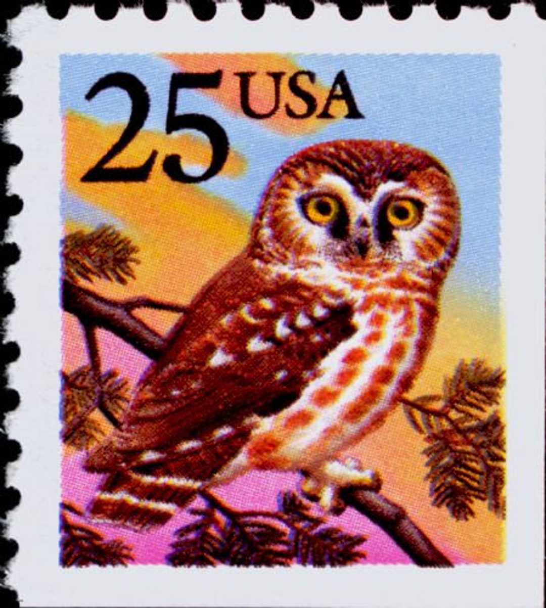 7x OWLS BIRDS 1988 25c Unused FUN Vintage Postage Stamp. Free Shipping ...