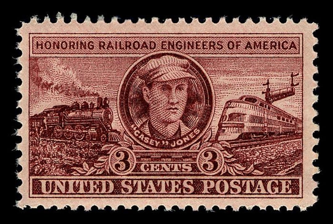 20x CASEY JONES RAILROAD Trains Engineer 1950 3c Red Brown Unused ...