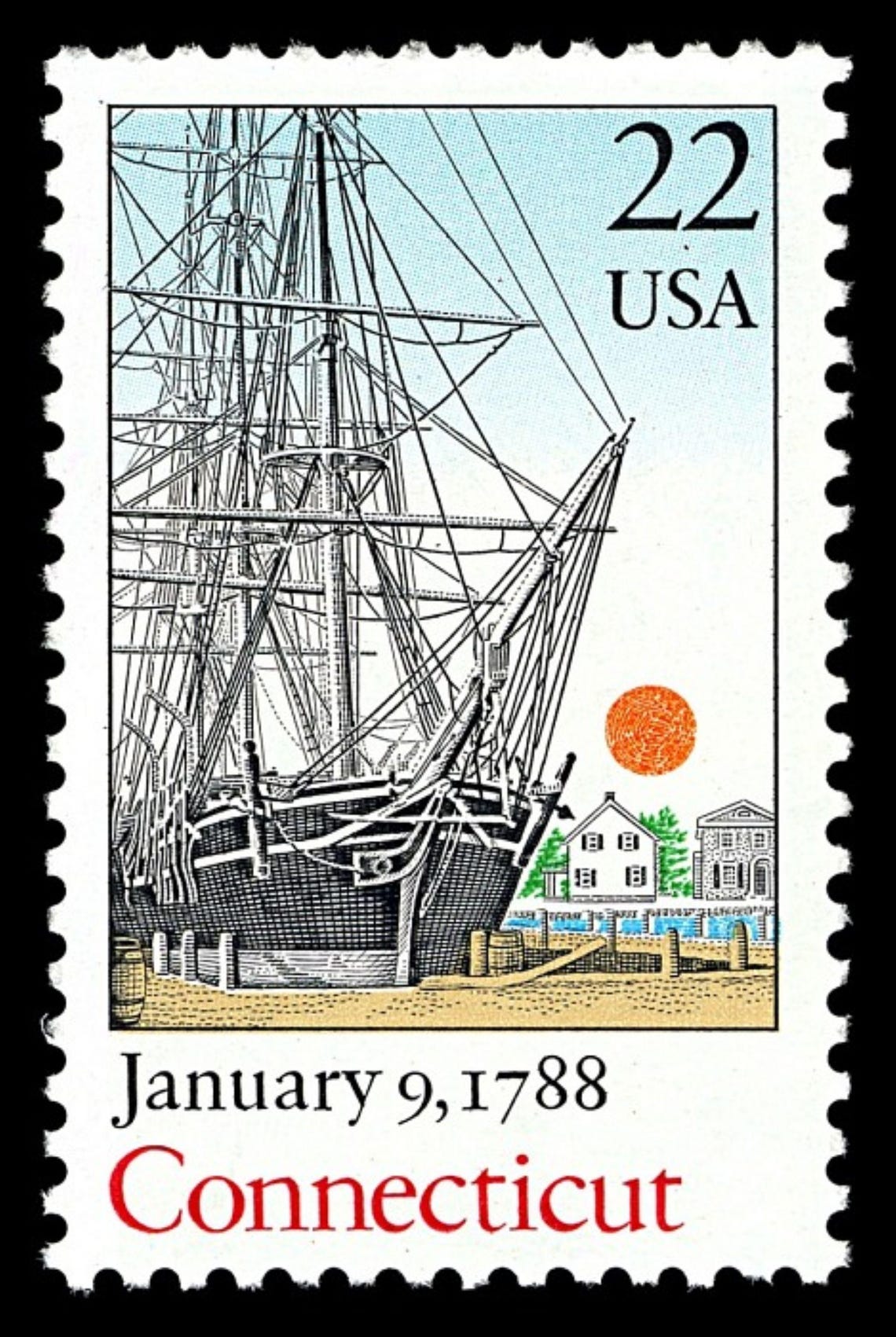 10x CONNECTICUT Sailing Ship Hartford Mystic Yale 1988 22c Unused ...