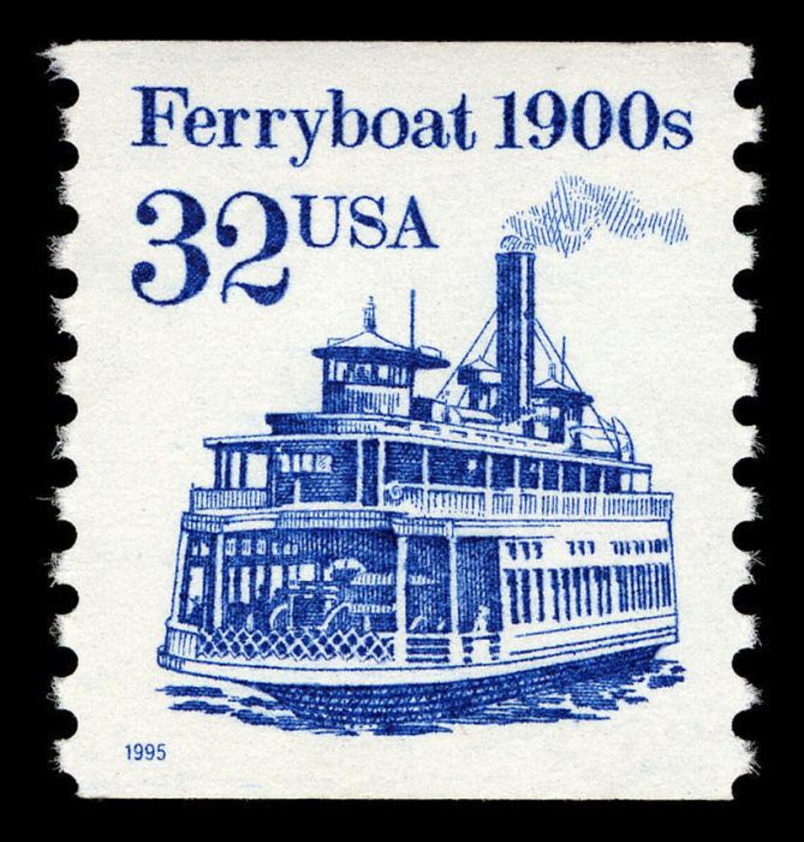 6x FERRYBOAT Nautical Antique 1995 32c Blue Unused Postage Stamp. Free ...