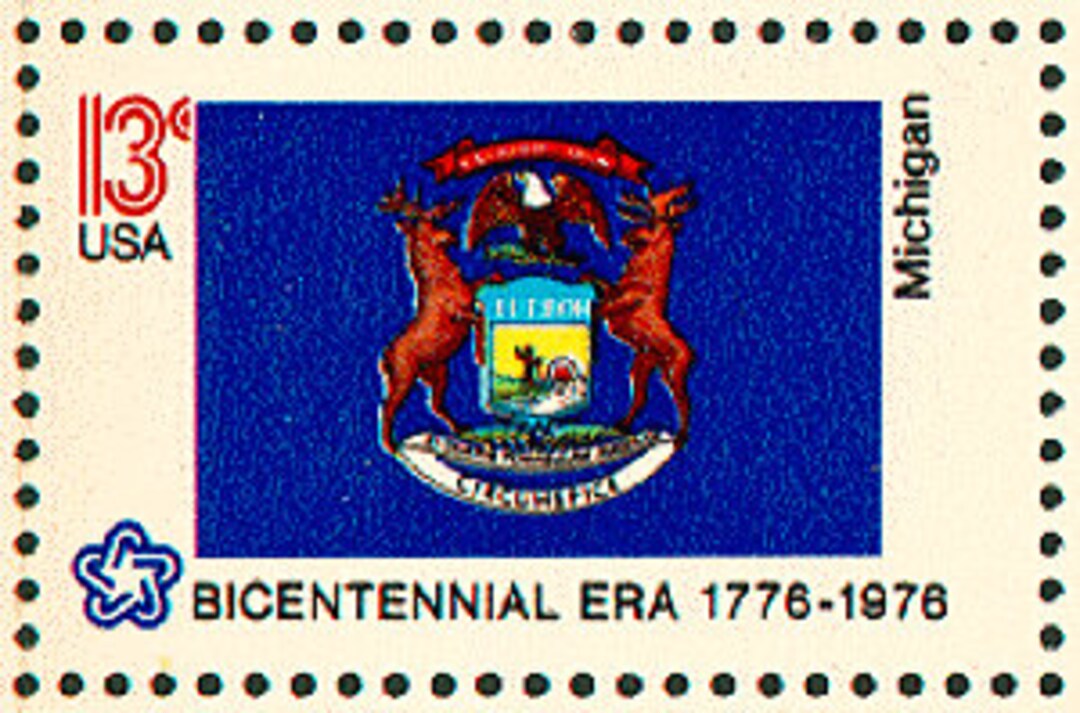 10x MICHIGAN FLAG 1976 13c Unused Vintage Postage Stamp Free Shipping ...