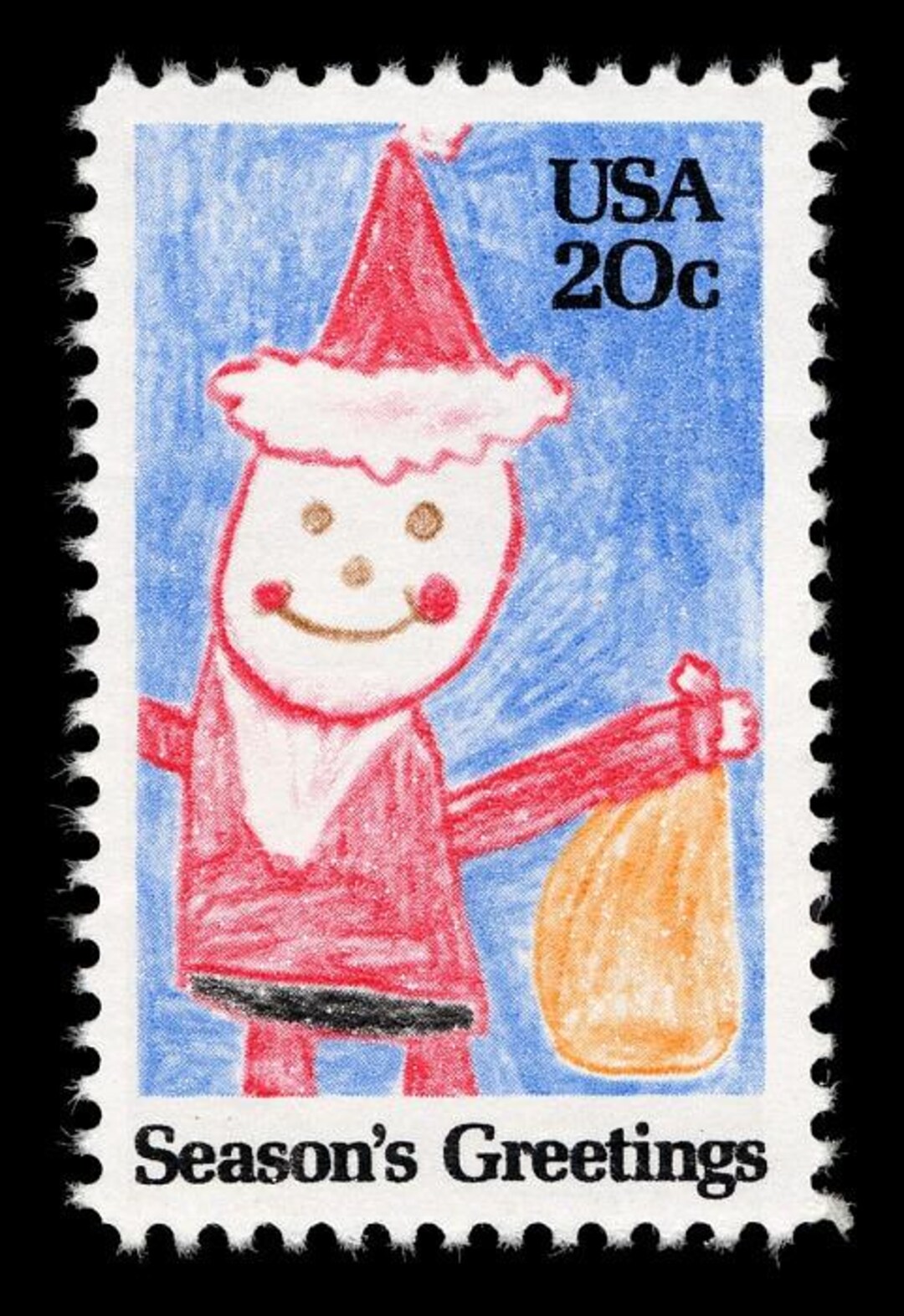 10x CHRISTMAS 1984 Santa Claus Crayon Drawing 20c Unused Vintage ...