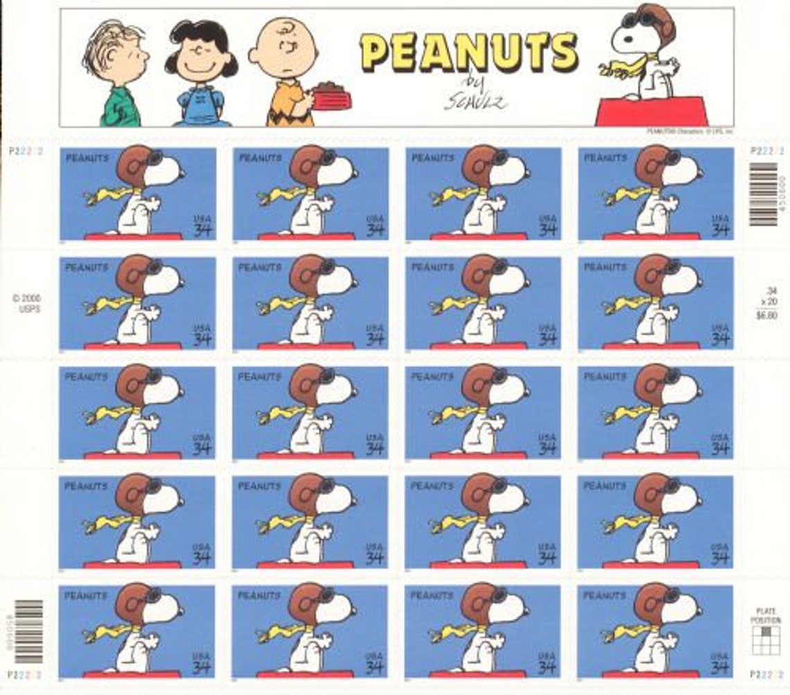 6x SNOOPY Peanuts Red Baron Charlie Brown Cartoon COMICS 2001 34c Blue ...