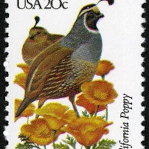 5x CALIFORNIA Quail Poppy Bird & Flower Flora Fauna 1982 Unused Postage ...