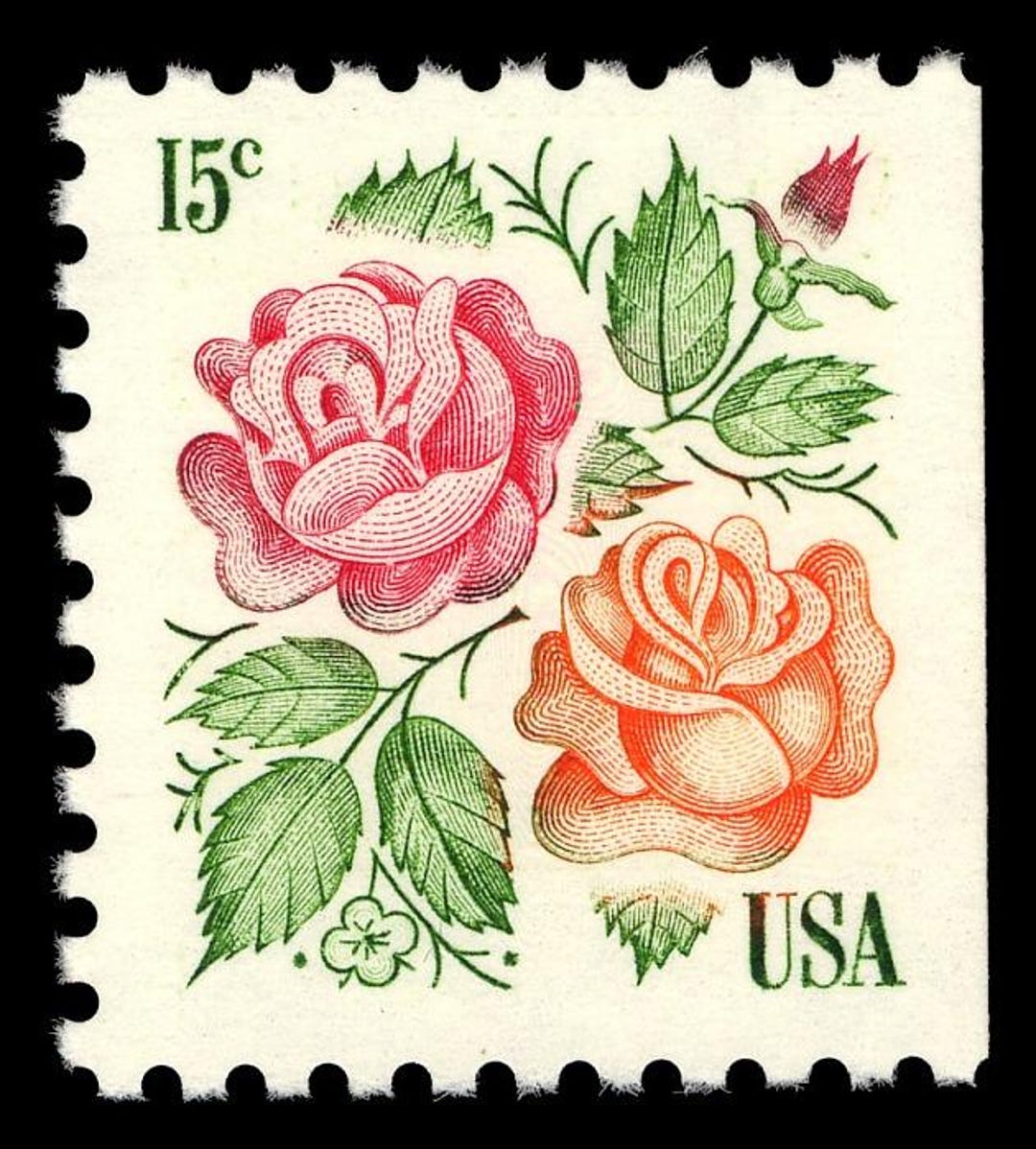 8x ROSES Flowers 1978 15c Pink Orange Green Unused Postage Stamp ...