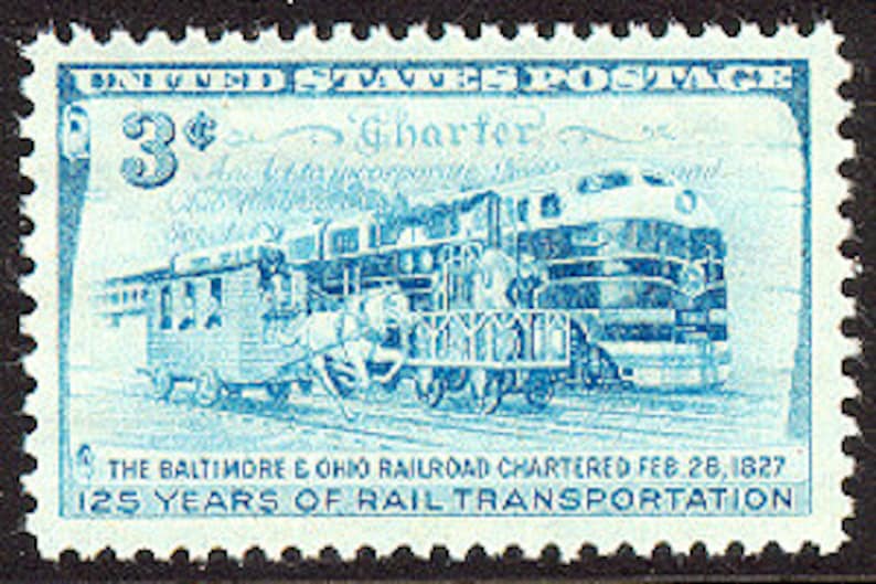 20x B&O Baltimore Ohio Railroad TRAINS 1952 3c Unused Vintage Postage ...
