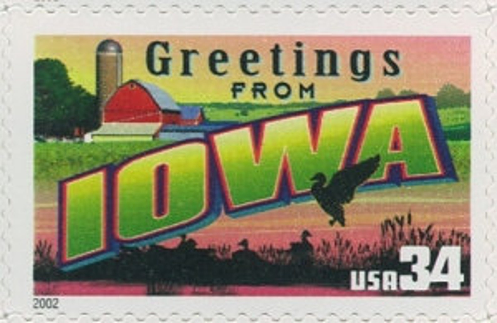 5x IOWA 2002 34c Unused Vintage Postage Stamp. Greetings From America ...
