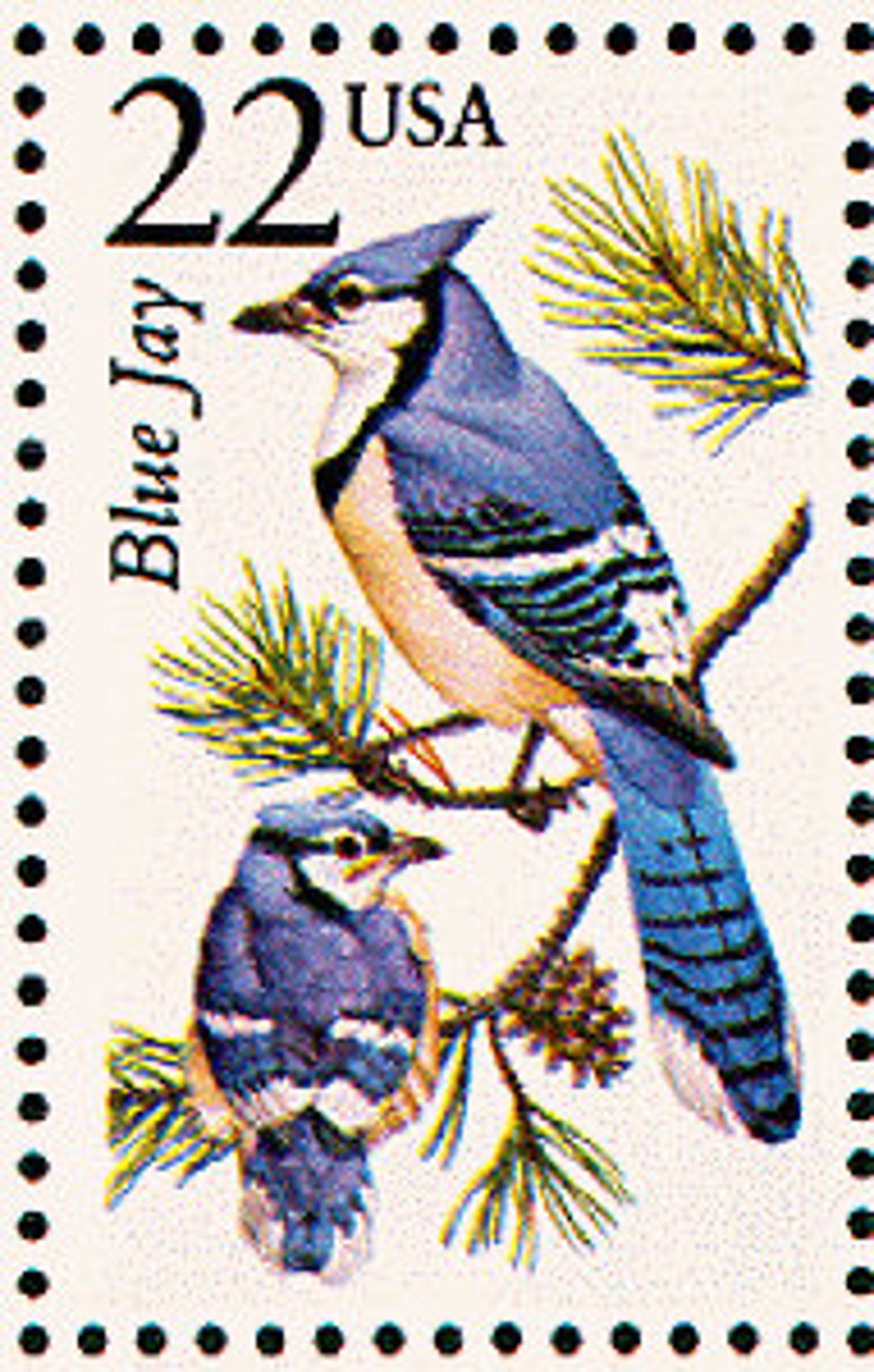 5x BLUE JAY BIRD American Wildlife 1987 22c Unused Vintage Postage ...