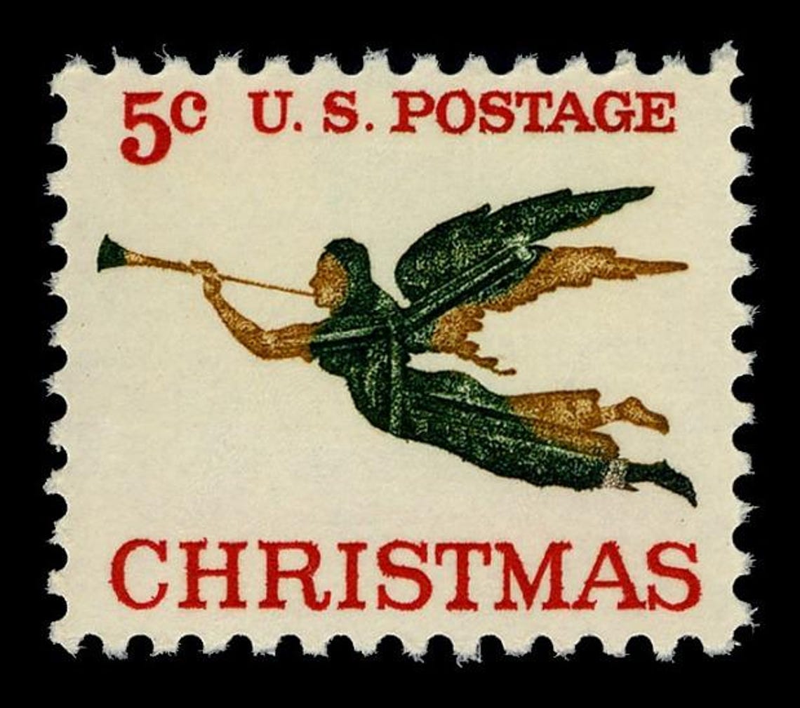 25x CHRISTMAS 1965 Angel With Trumpet 5c Unused Postage Stamps Free ...