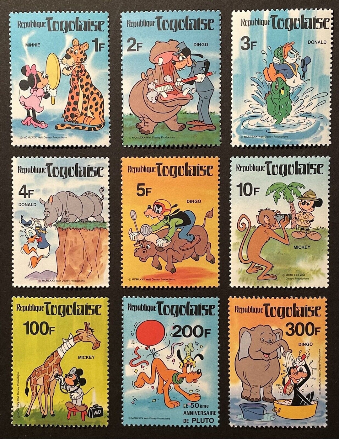 9 Diff DISNEY Wild Animals Mickey Mouse Donald Duck Goofy TOGO 1980 ...