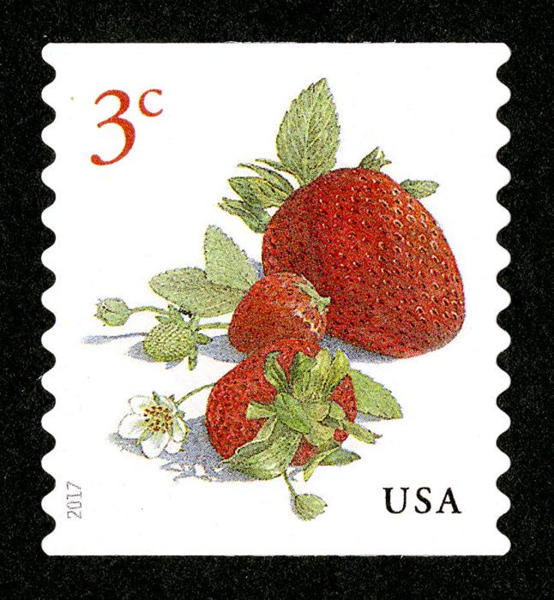 25x STRAWBERRIES Red Strawberry Fruit Unused 3c Red Postage Stamp Free ...