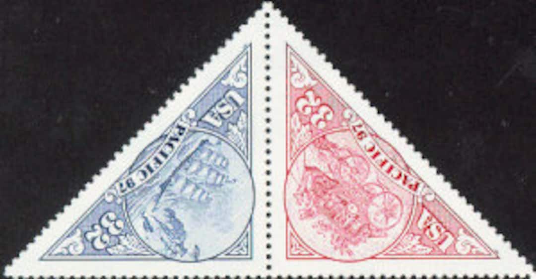 6x TRIANGLE STAMPS Ship Stagecoach CRAZY & Fun Red Blue 1997 32c Unused ...