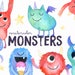 Monsters Clipart Watercolor Monster Birthday Party Baby | Etsy