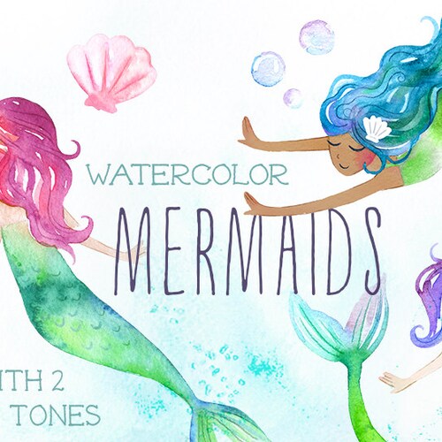 Watercolor Mermaid Clipart Summer Mermaids Ocean Fish - Etsy