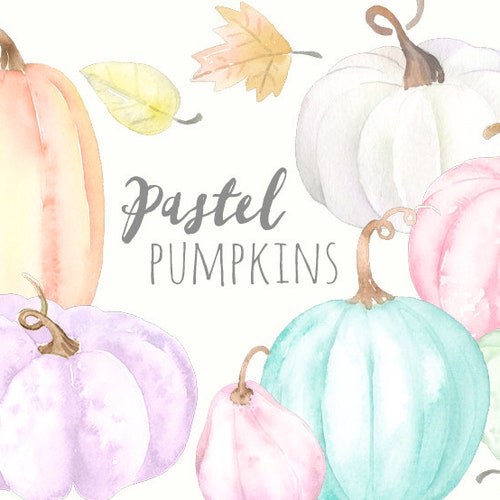 Pastel Pumpkins Clipart Watercolor Pumpkin and Leaves Fall - Etsy