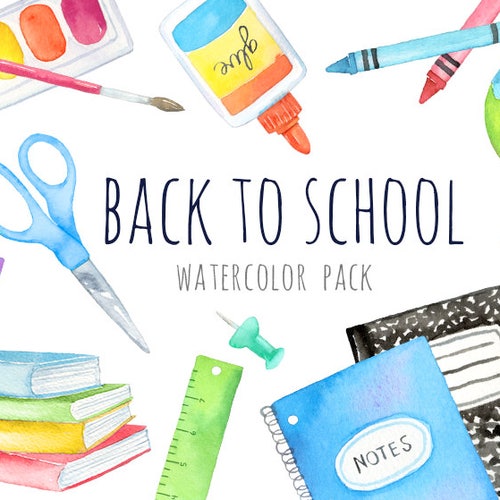 Watercolor Back to School Clipart School Supplies Clipart - Etsy