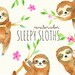 Sleepy Sloths Clipart Baby Watercolor Sloth Clip Art Mommy and Baby ...