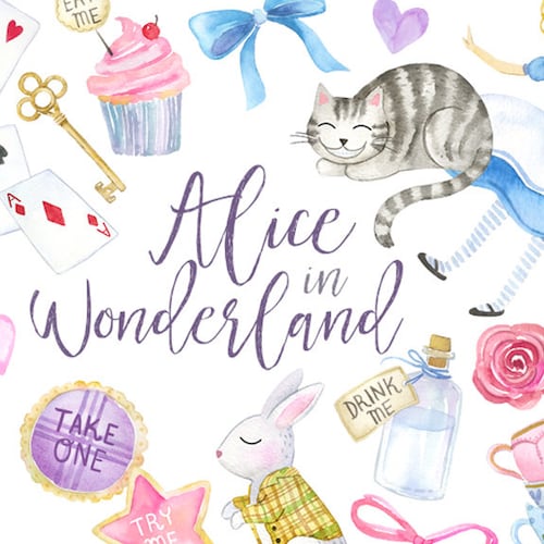Alice in Wonderland Watercolor Tea Party Clipart Eat Me - Etsy