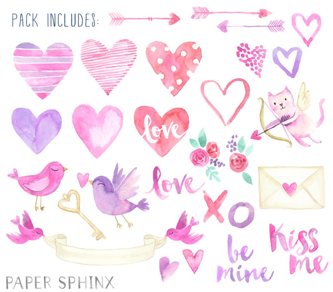 Watercolor Valentine Clipart Love Clip Art Romantic | Etsy