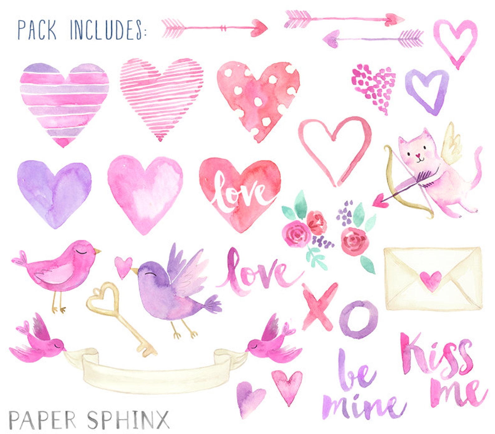 Watercolor Valentine Clipart Love Clip Art Romantic | Etsy