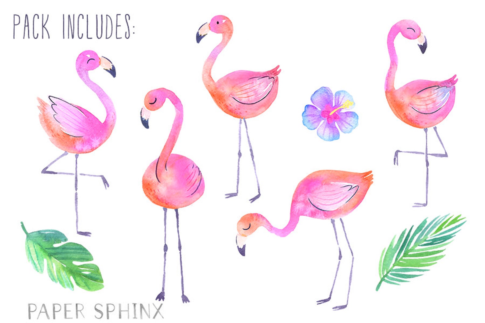 Watercolor Flamingos Clipart Tropical Flamingos Summer - Etsy