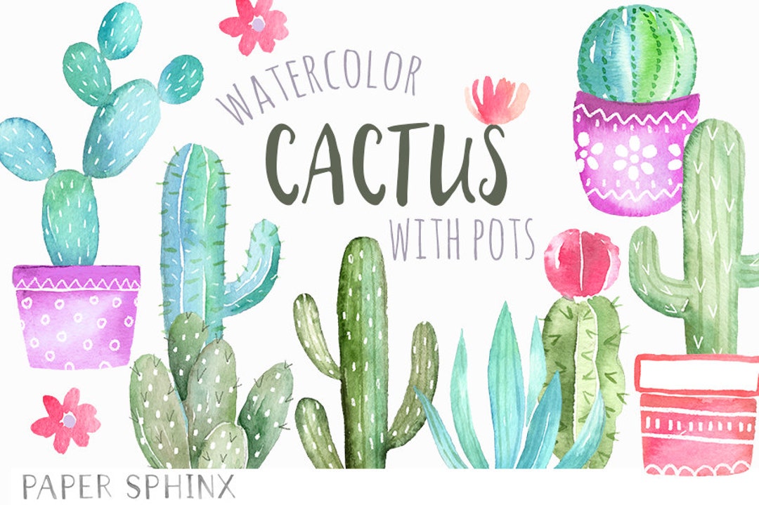 Watercolor Cactus Clipart | Cacti Succulents With Pots - Handmade ...
