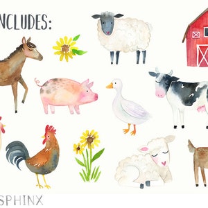 Watercolor Farm Animals Clipart | Farm Clip Art - Cow, Horse, Duck ...