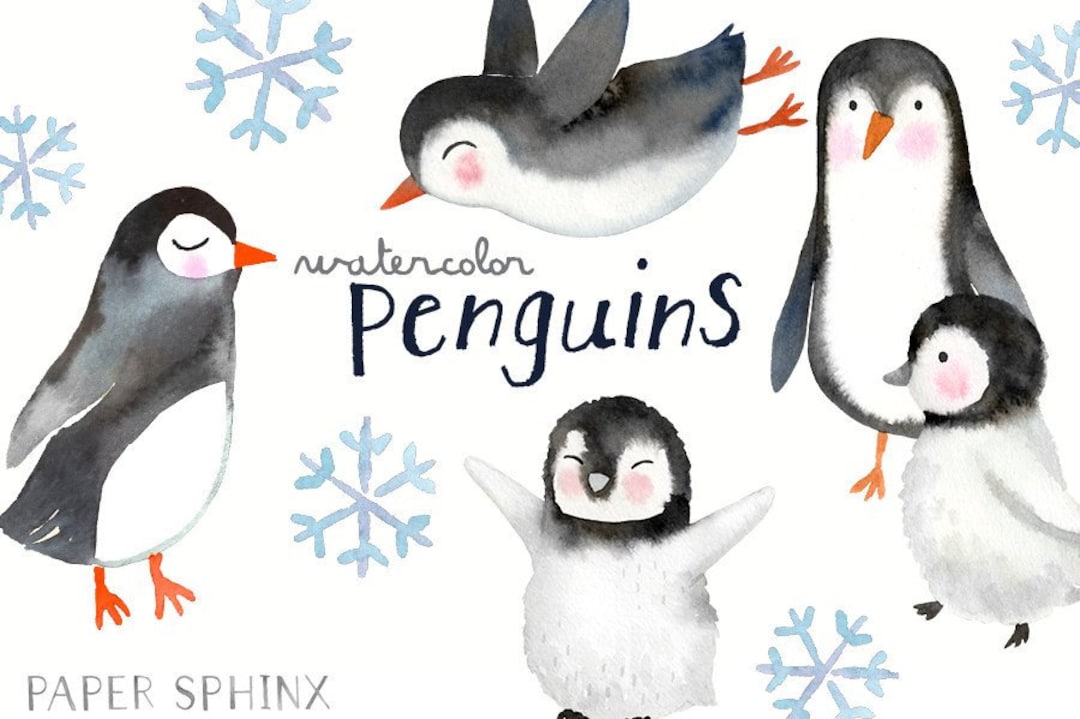 Watercolor Penguins Clipart | Winter Clipart - Holiday Penguins and ...