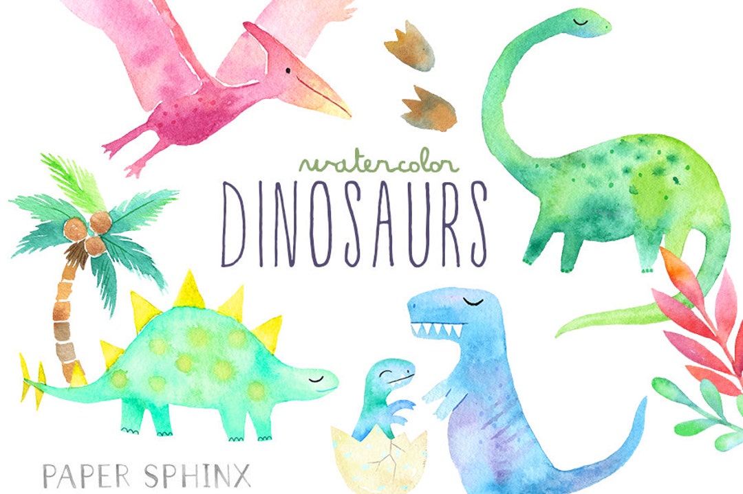 Watercolor Dinosaur Clipart | Girly Dinosaur Clip Art - Dinosaur ...