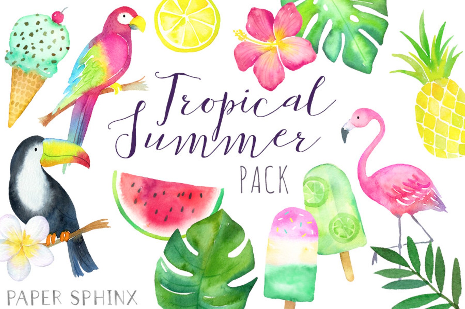 Watercolor Tropical Clipart Tropical Summer Toucan - Etsy