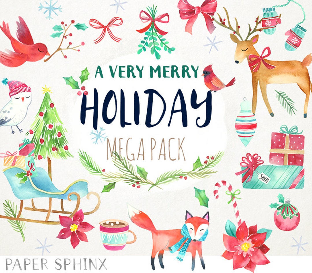 Watercolor Christmas Clipart - Holiday Clip Art Fox, Watercolor ...