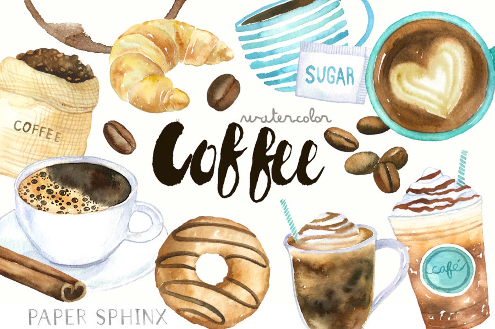 Watercolor Coffee Clipart Coffee Shop Cafe and Pastries | Etsy