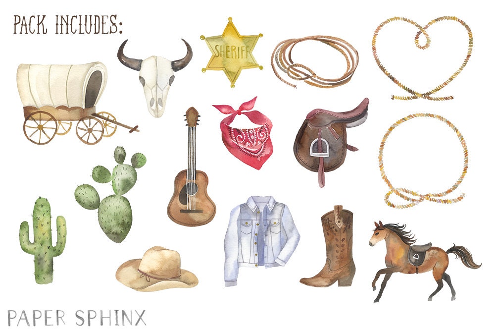 Watercolor Western Clipart Cowgirl and Cowboy Clipart Wild - Etsy