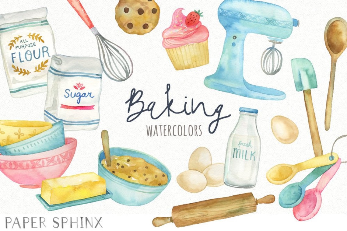 Watercolor Cooking Clipart | Kitchen Baking Clipart - Mixing Bowls ...