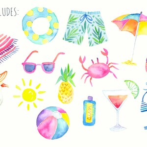 Watercolor Summer Clipart - Beach Clipart - Tropical Graphics ...