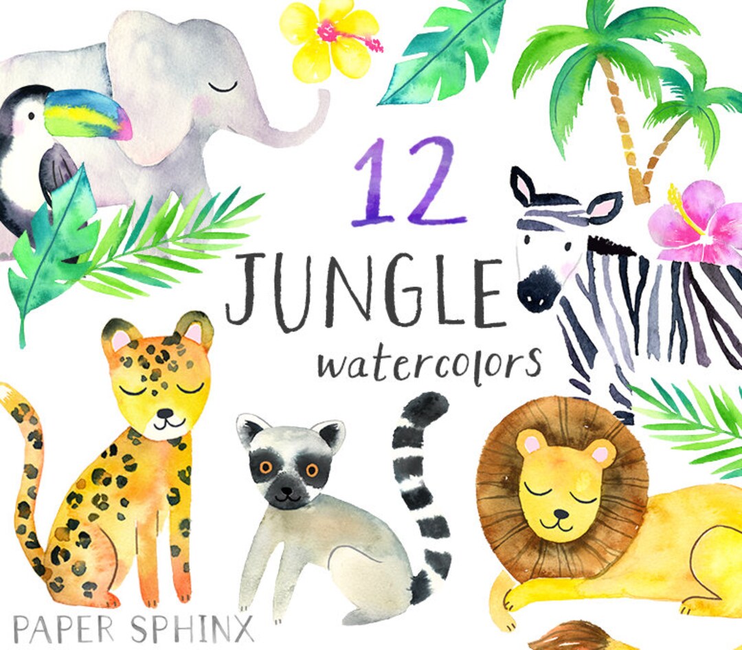 Safari Animals Clipart | Watercolor Jungle Animals Clipart - Safari ...