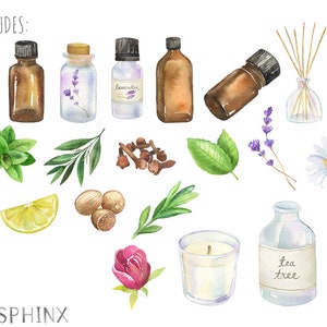 Essential Oils Clipart | Natural Oil Clipart - Diffuser, Oil Bottles ...
