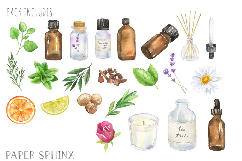Essential Oils Clipart | Natural Oil Clipart - Diffuser, Oil Bottles ...