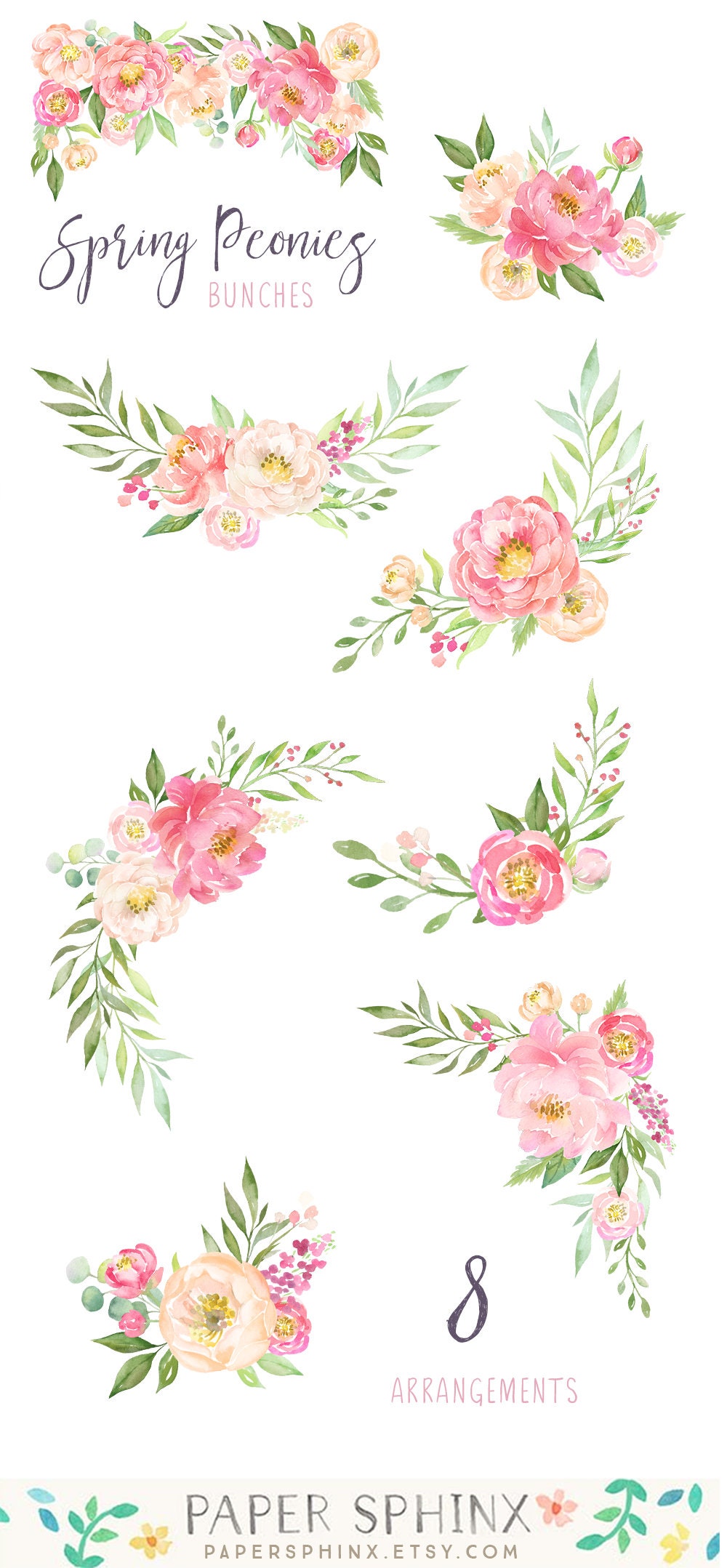 Watercolor Peonies Floral Layouts Peonies Clipart Spring | Etsy