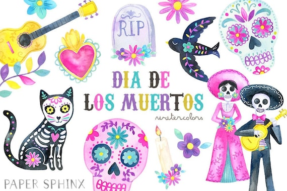 Dia De Los Muertos Clipart Watercolor Day of the Dead | Etsy UK