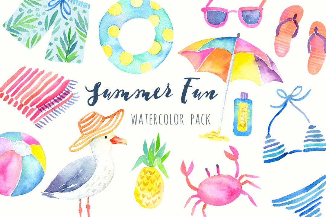 Watercolor Summer Clipart - Beach Clipart - Tropical Graphics ...