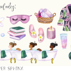 Watercolor Spa Clipart | Spa Day Beauty Graphics - Bubble Bath, Towel ...