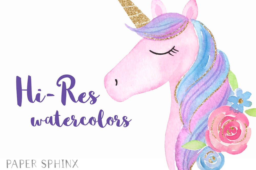 Watercolor Unicorn Face Clipart | Magical Unicorns - Kawaii Clipart ...