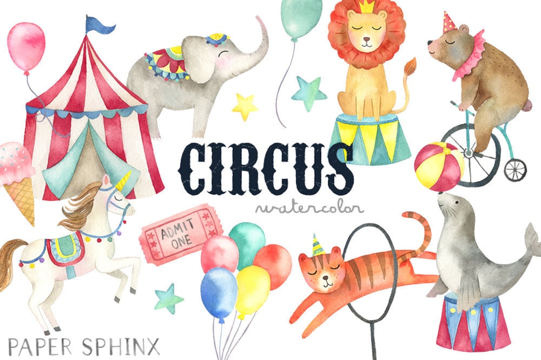 Watercolor Circus Clipart Baby Circus Animals Circus Tent, Elephant ...