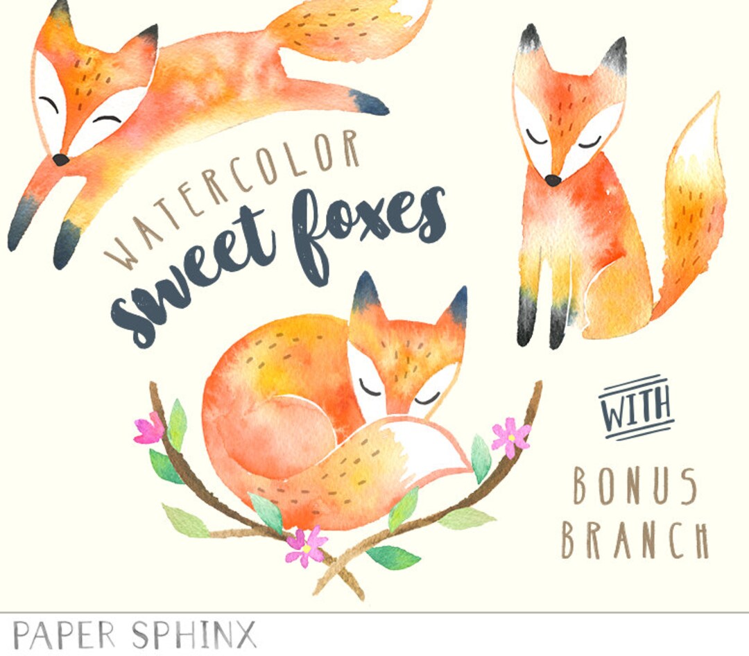 Watercolor Foxes Clipart | Baby Woodland Animals - Fox and Flowers ...