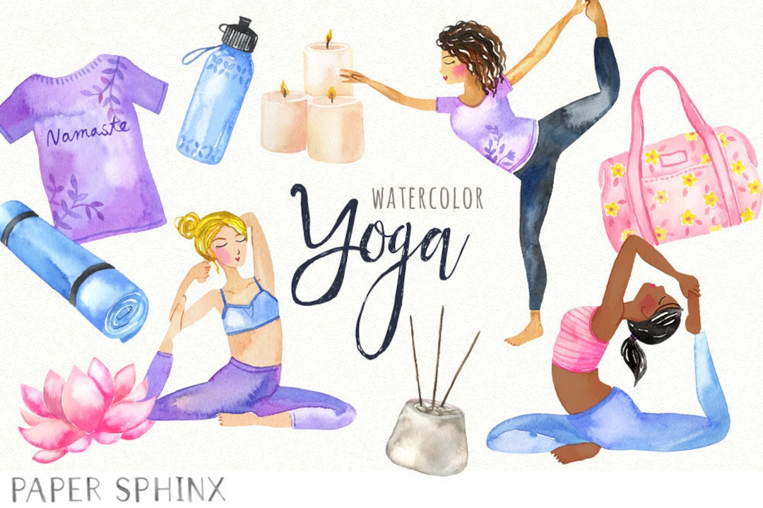 Watercolor Yoga Clipart | Zen Fitness Graphics - With Yoga Poses ...