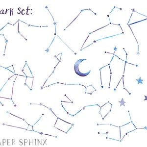 Watercolor Stars Clipart - Zodiac Constellations - Astrology Elements ...